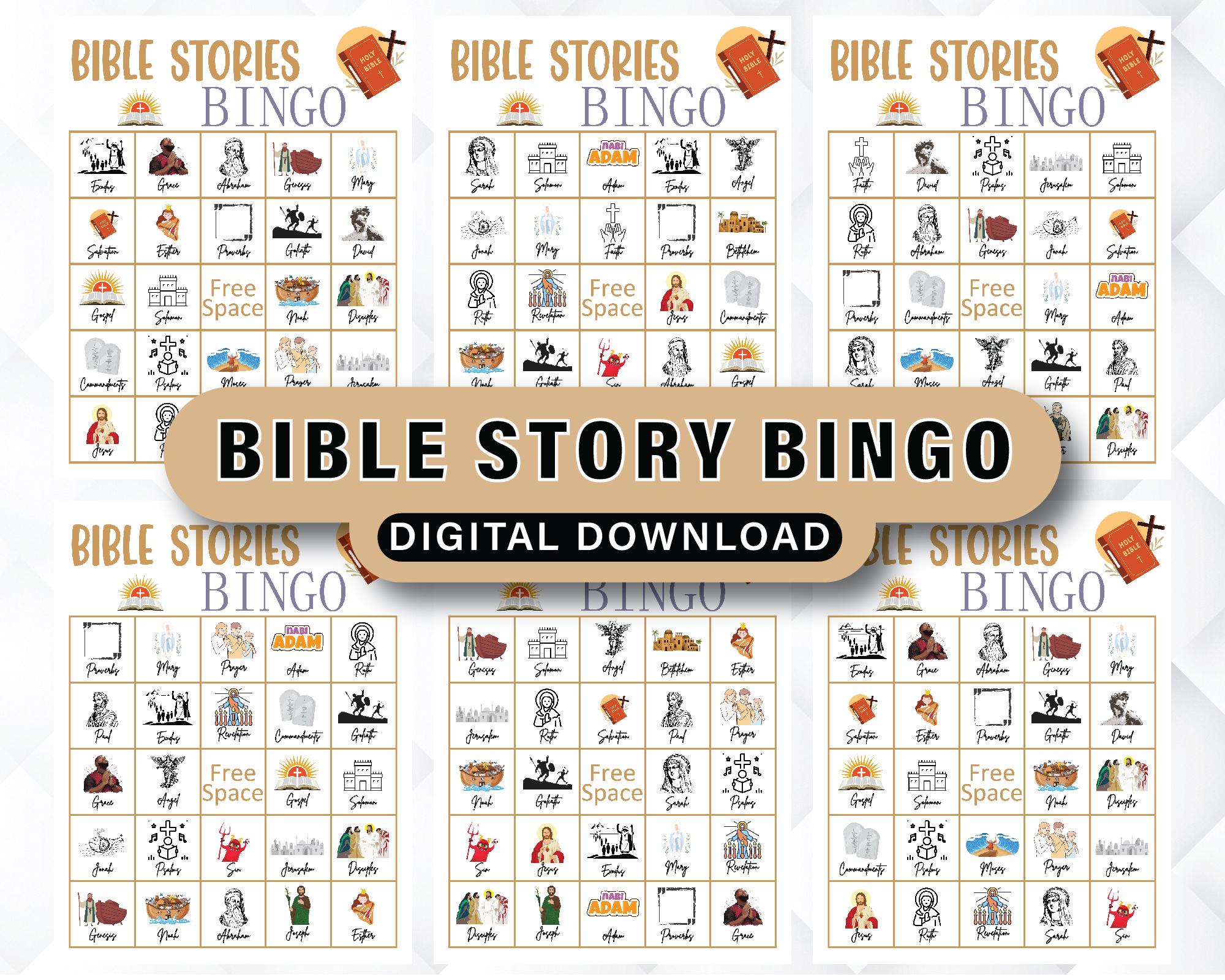 60 Bible Bingo Cards, Bible Stories Bingo, Sunday School Bingo, Bible ...