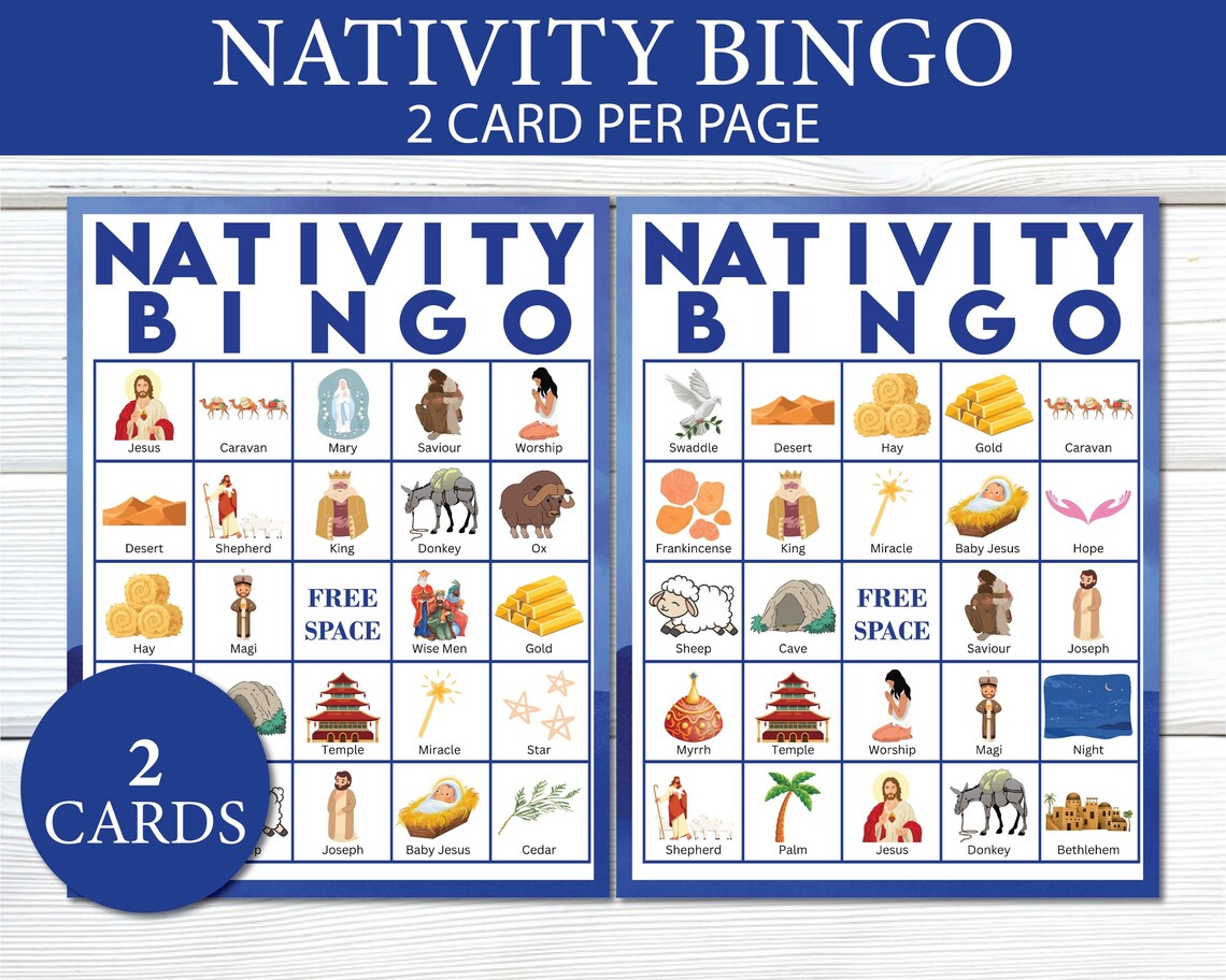 60 Nativity Bingo Cards, Christmas Nativity Bingo, Printable Nativity ...
