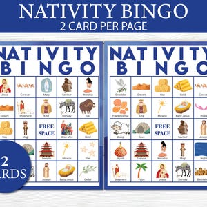 60 Nativity Bingo Cards, Christmas Nativity Bingo, Printable Nativity ...
