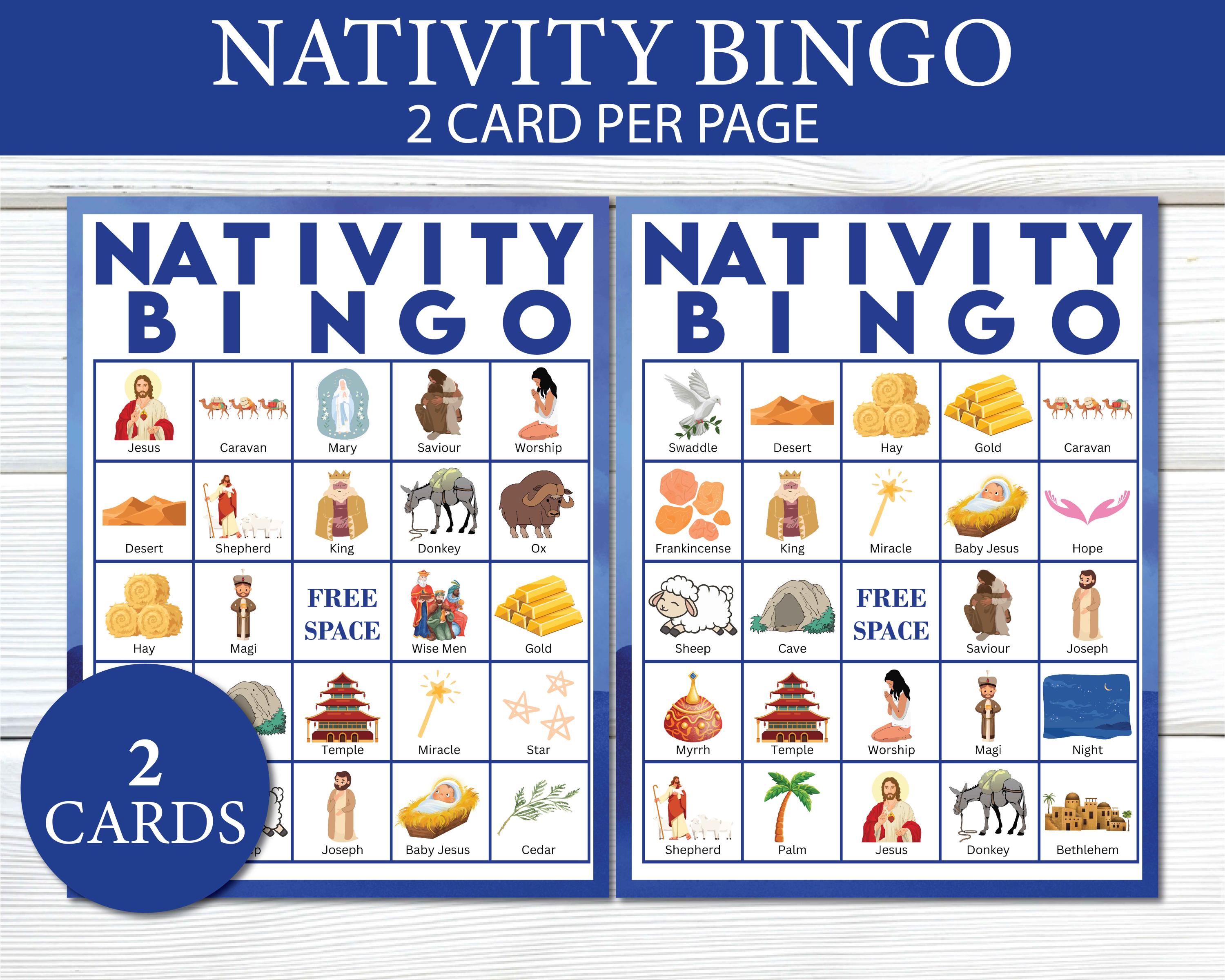60 Nativity Bingo Cards, Christmas Nativity Bingo, Printable Nativity ...