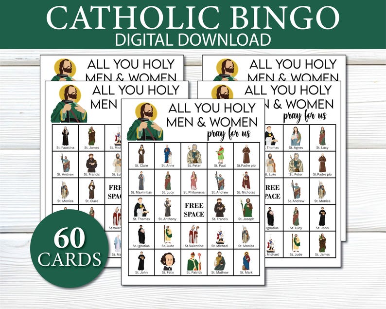 60 Catholic Saints Bingo Cards, All Saints' Day Party Game, Christian ...