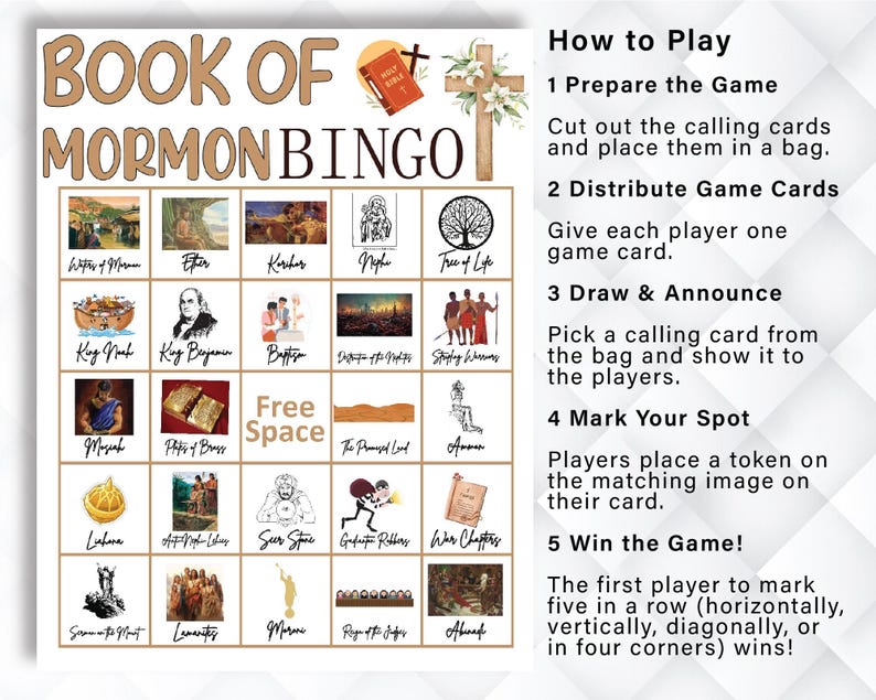 60 Book of Mormon Bingo Cards, LDS Bingo, Book of Mormon Games, Book of ...