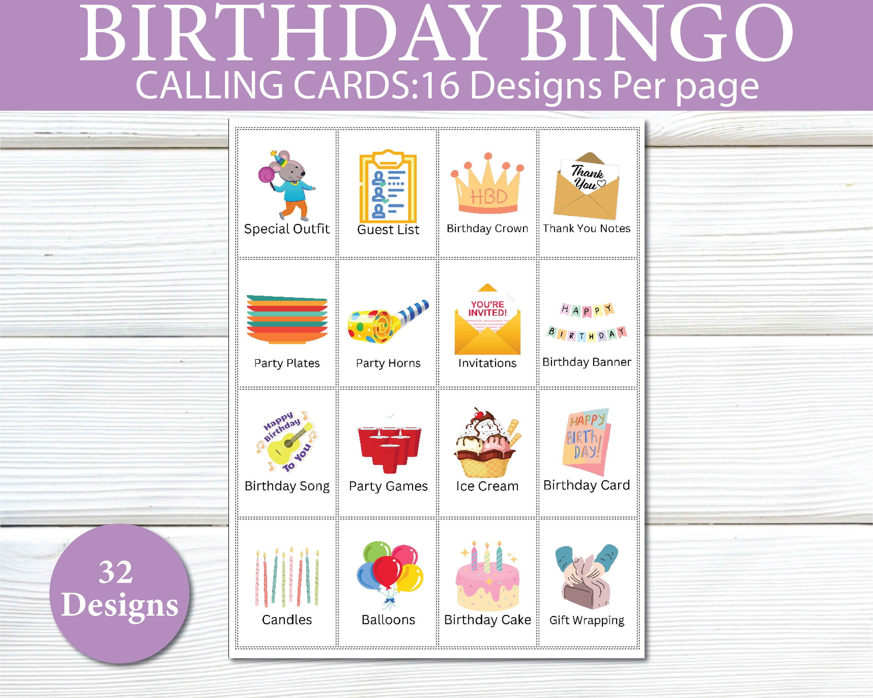 Birthday Bingo Cards Printable Game, 50 Happy Birthday Bingo Board Game ...