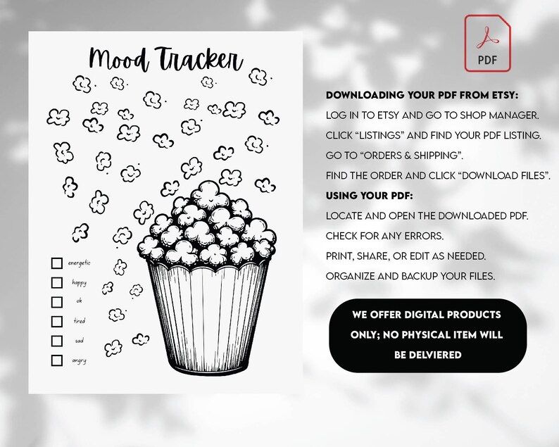Popcorn Mood Tracker, Habit Tracker, Track Mood, Journal Template ...