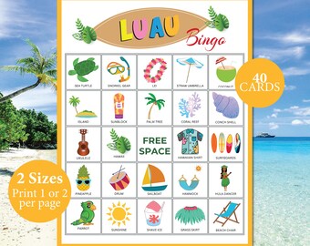 Hawaii Bingo, 30 Hawaii Bingo Cards, Luau Bingo, Aloha Bingo, Luau ...