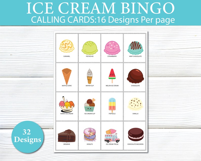 Ice Cream Shop Bingo Game Printable, Ice Cream Birthday Party, Ice ...