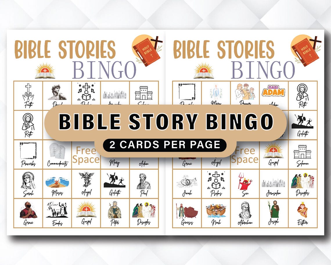60 Bible Bingo Cards, Bible Stories Bingo, Sunday School Bingo, Bible ...