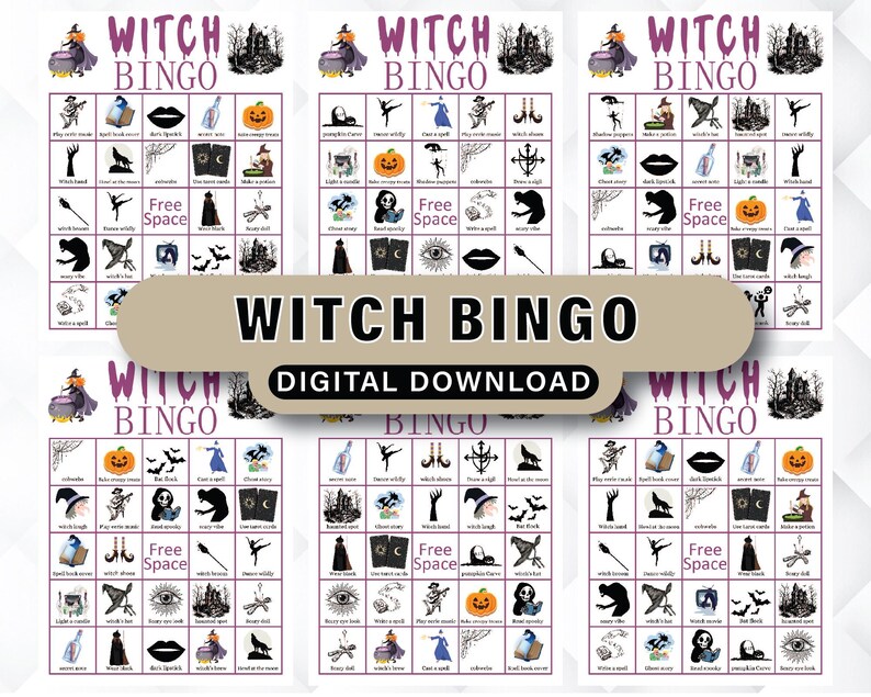 60 Witch Bingo Cards, Wicked Themed Party Game, Halloween Party Gam ...