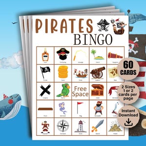 60 Pirate Bingo Cards, Pirate Bingo Games, Pirate Birthday Party ...