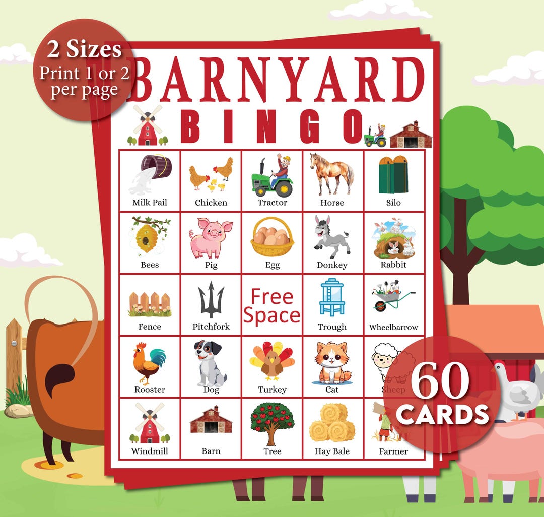 Barnyard Bingo, 60 Barnyard Bingo Cards, Farm Bingo, Barnyard Party ...