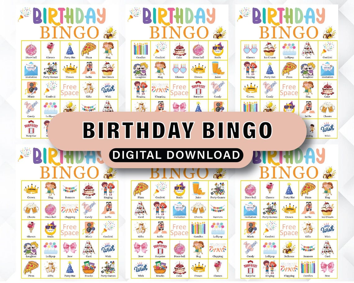 60 Birthday Bingo Cards, Birthday Bingo Game, Birthday Party Activities ...