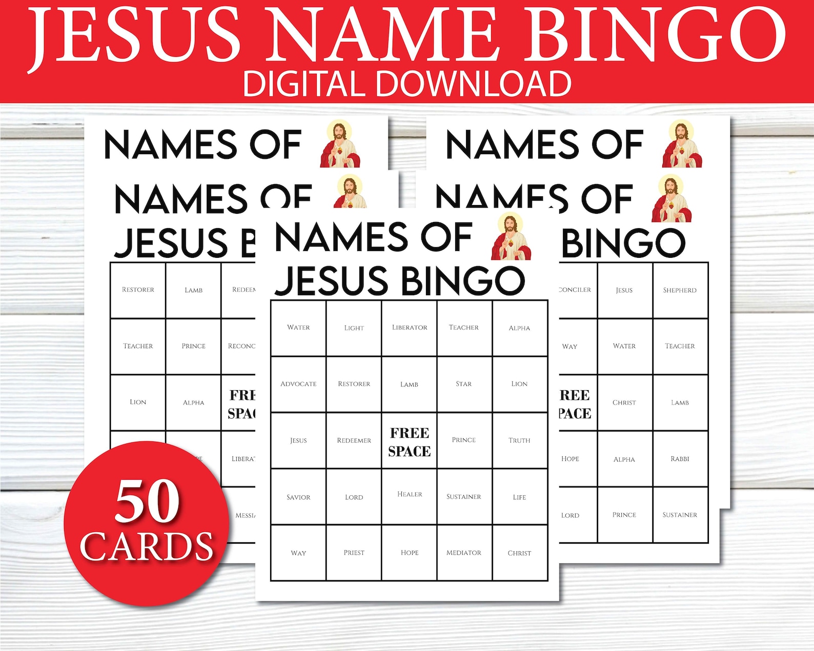 50 Names of Jesus Bingo Cards, Sunday School Game, Bible Bingo ...