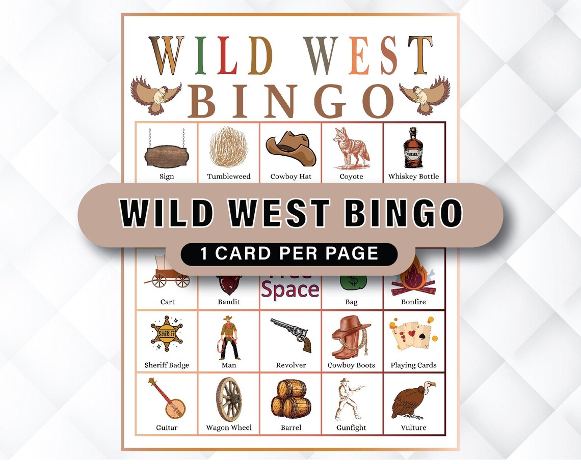60 Wild West Bingo Cards, Bingo Games, Cowboy Bingo, Native American ...
