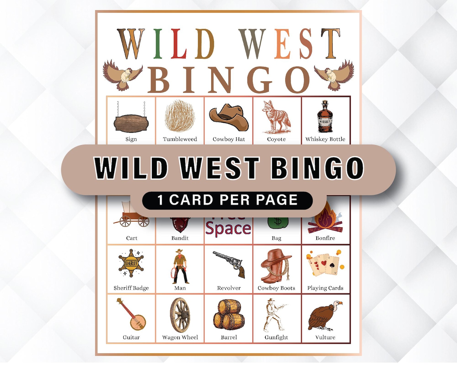 60 Wild West Bingo Cards, Bingo Games, Cowboy Bingo, Native American ...