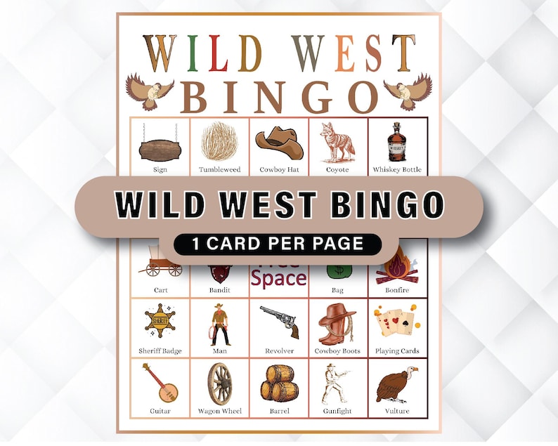 60 Wild West Bingo Cards, Bingo Games, Cowboy Bingo, Native American ...