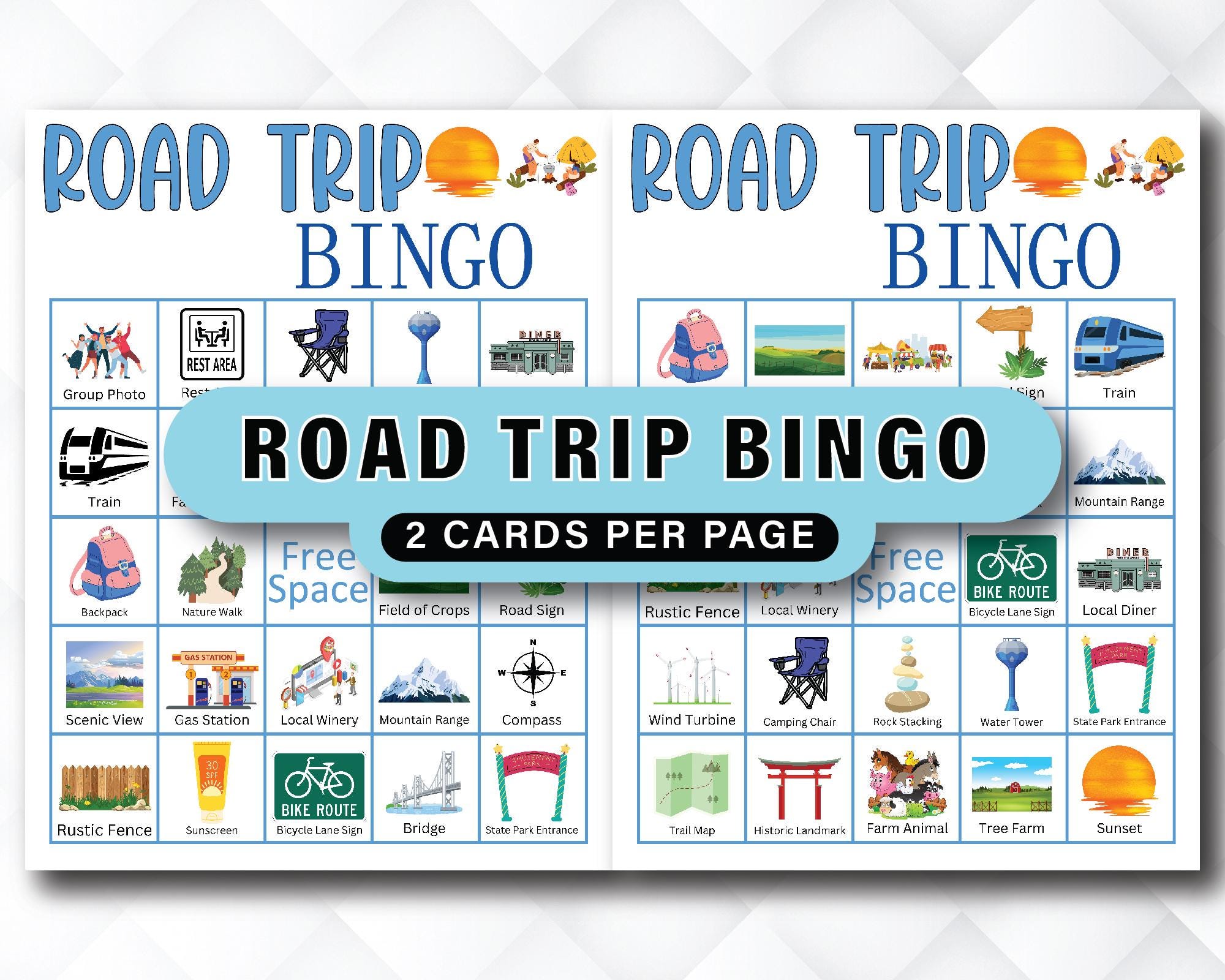 60 Road Trip Bingo Cards, Fun Travel Game for Kids, Family Car Ride ...