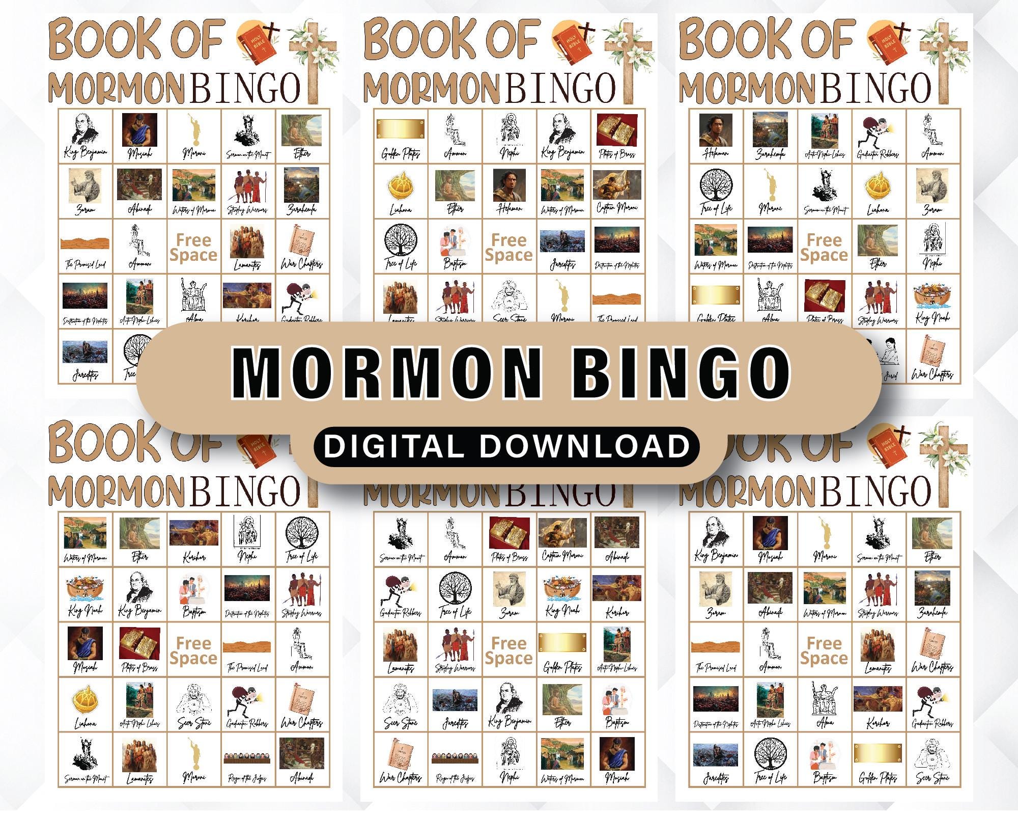 60 Book of Mormon Bingo Cards, LDS Bingo, Book of Mormon Games, Book of ...
