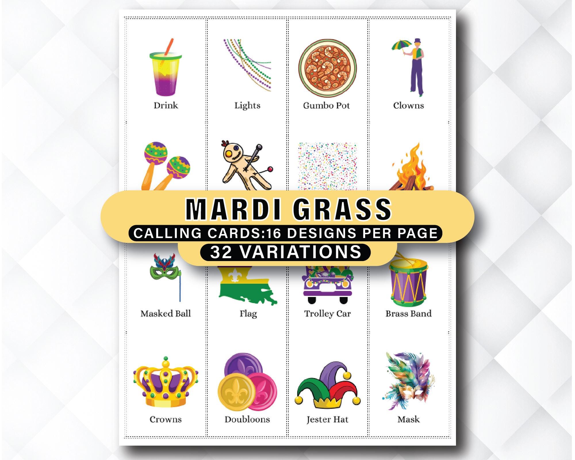 60 Mardi Gras Bingo Cards, Mardi Gras Party Games, Fat Tuesday Games ...