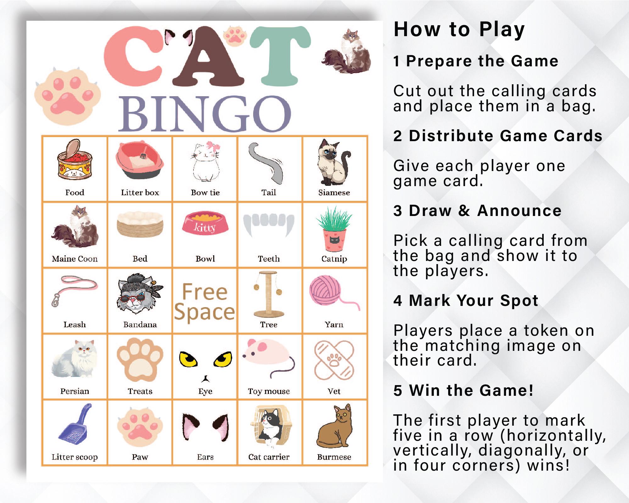 60 Cat Bingo Cards, Kitten Bingo, Kitty Party Game, Pets Classroom ...