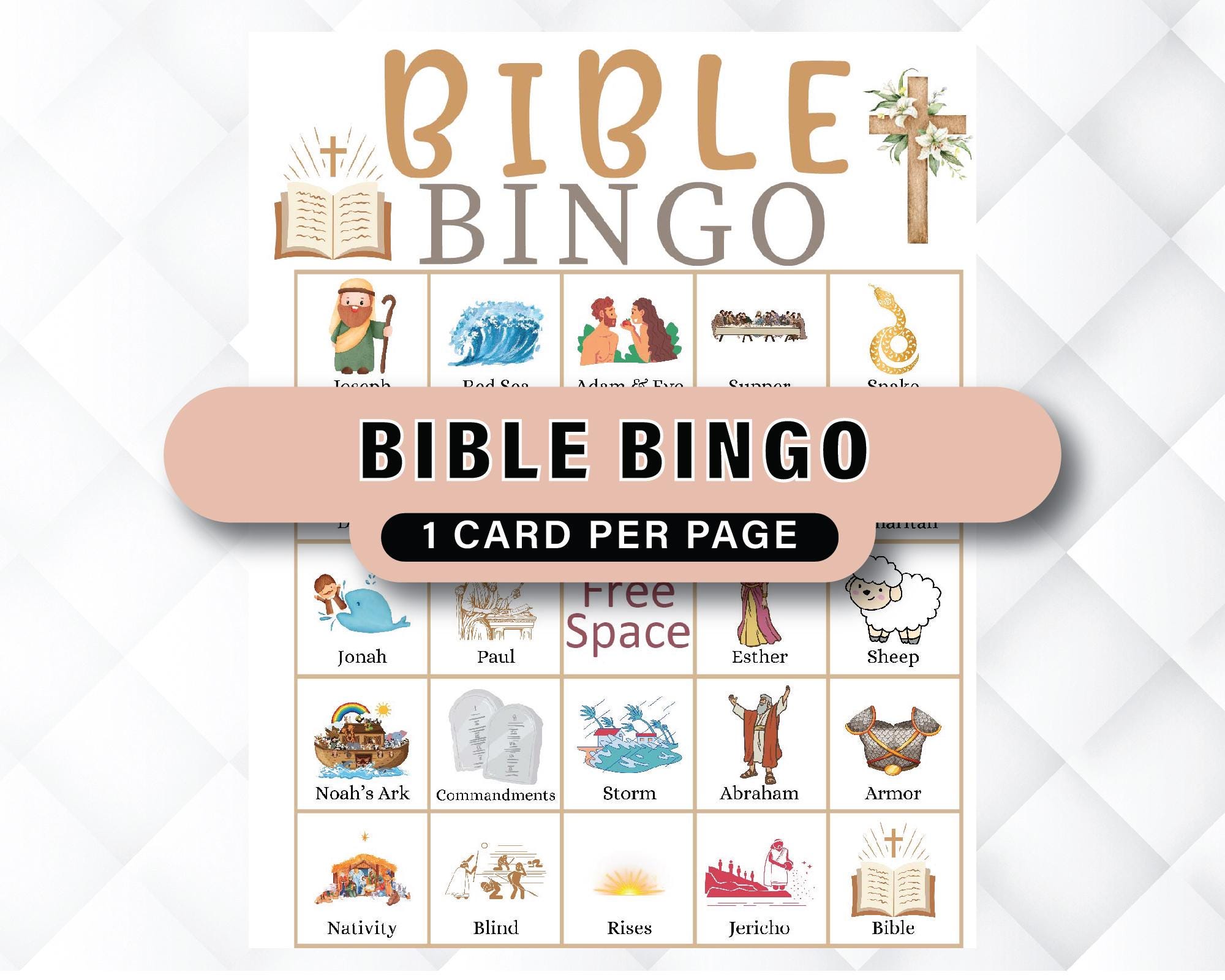 60 Bible Bingo Cards, Bible Stories Bingo, Sunday School Christian ...