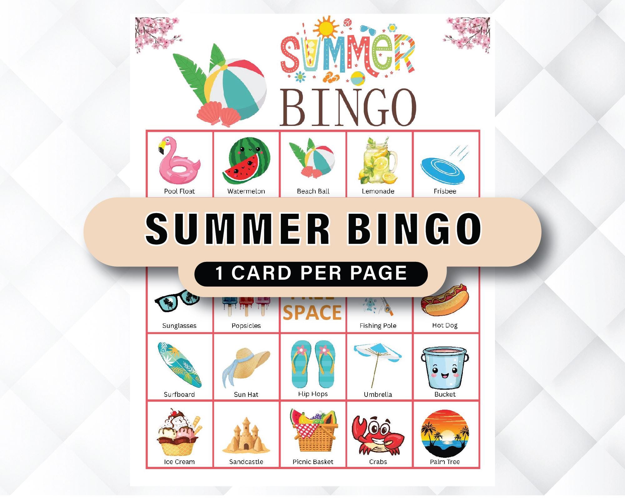 Summer Bingo, 60 Summer Bingo Cards, Summer Game, Kid's Printable Bingo ...