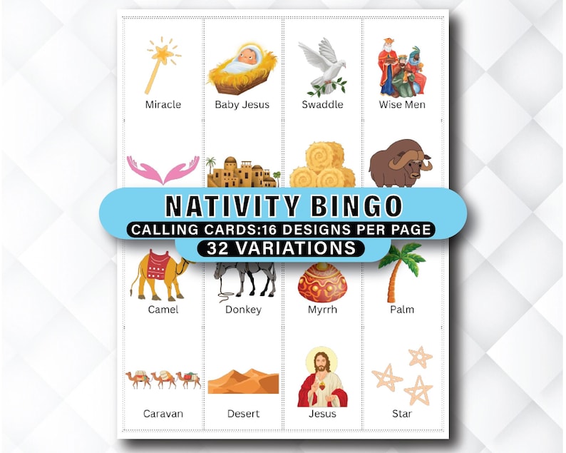 60 Nativity Bingo Cards, Christmas Nativity Bingo, Nativity Game ...