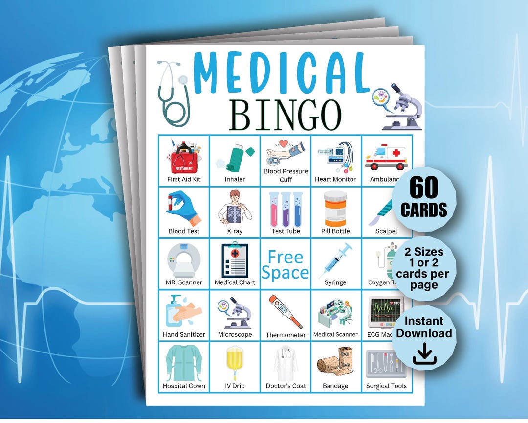 60 Medical Bingo Cards, Doctor Retirement Game, Nurse Bingo Games ...