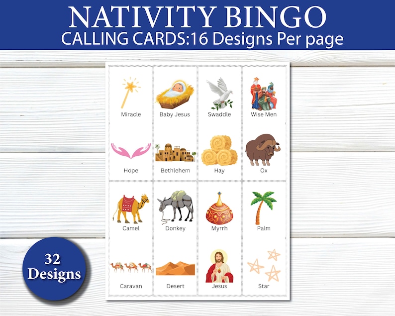 60 Nativity Bingo Cards, Christmas Nativity Bingo, Printable Nativity ...