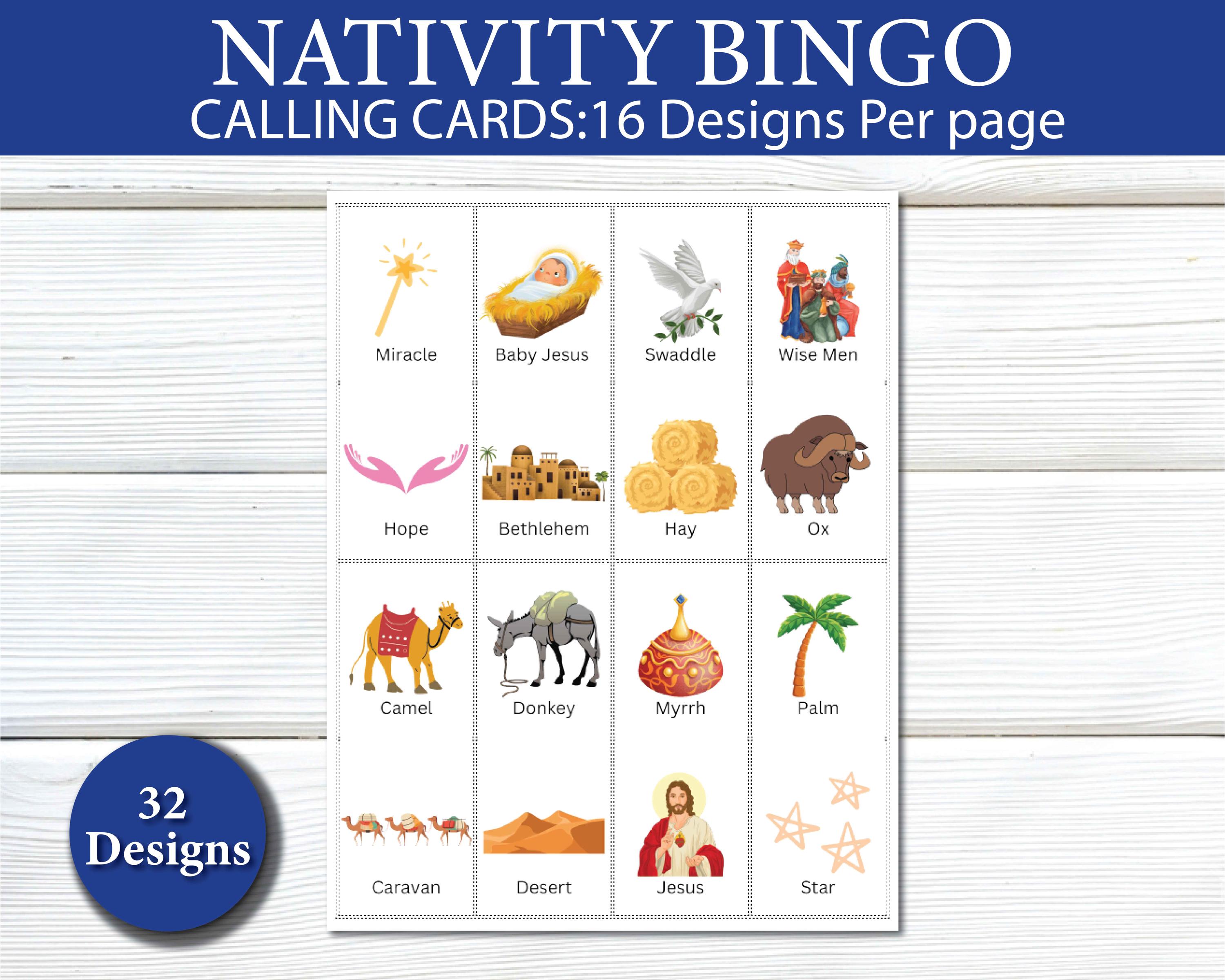 60 Nativity Bingo Cards, Christmas Nativity Bingo, Printable Nativity ...