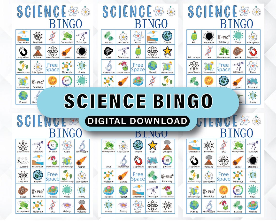 60 Printable Science Bingo Cards, Chemistry Bingo, Atomic Bingo, Mad ...