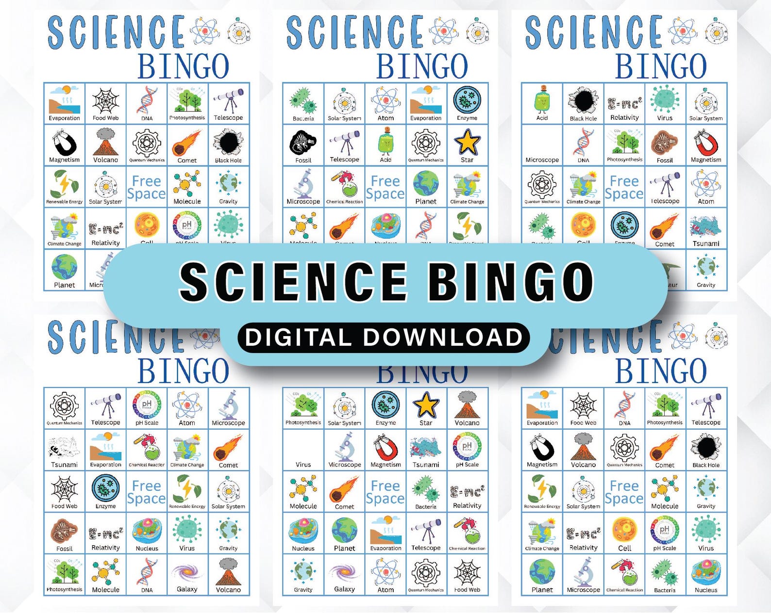60 Printable Science Bingo Cards, Chemistry Bingo, Atomic Bingo, Mad ...