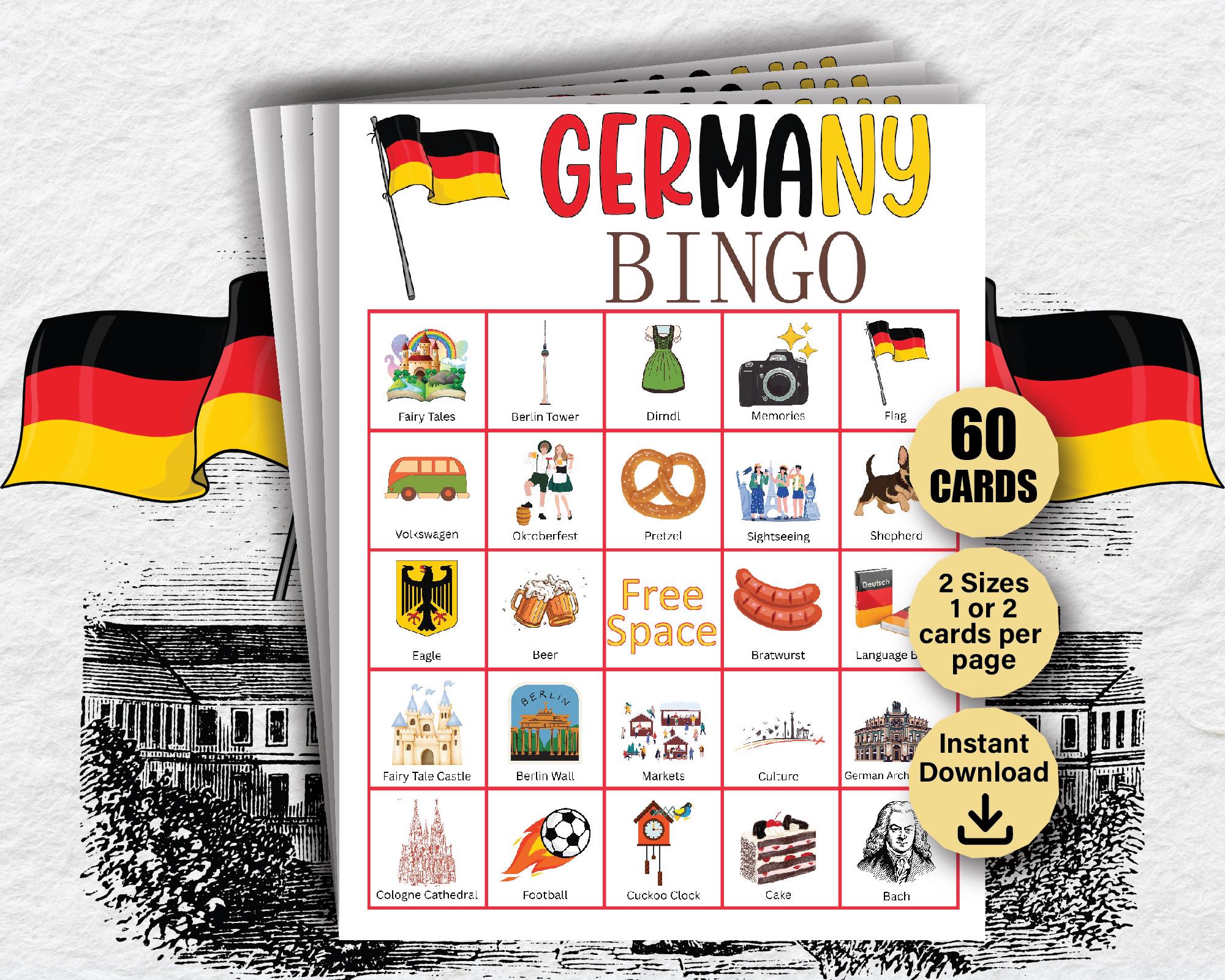 60 Germany Bingo Cards, Germany Travel Bingo Game, Germany Bingo Cards ...