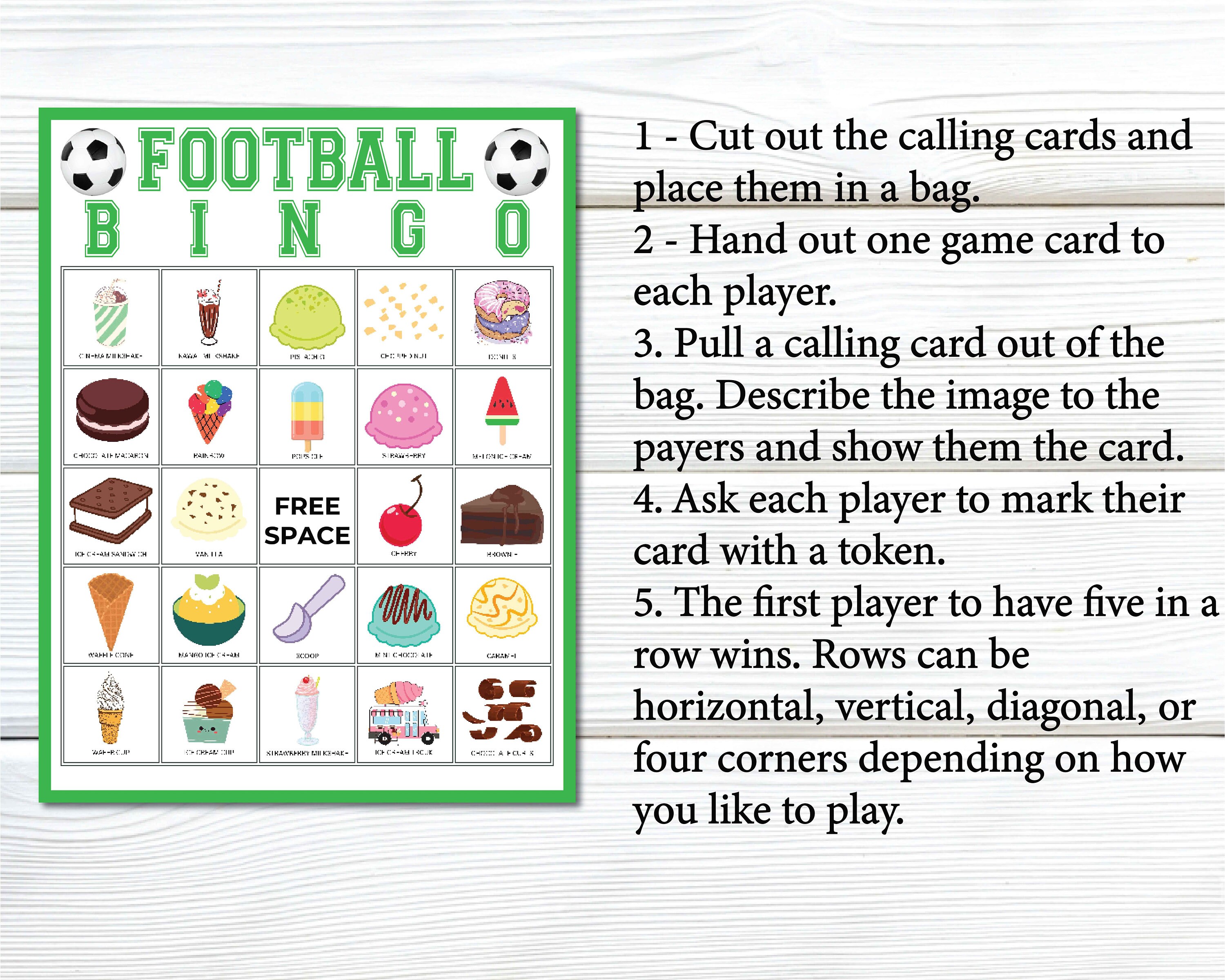 Football Bingo, 70 Unique Printable Football Bingo Cards, Football Part ...