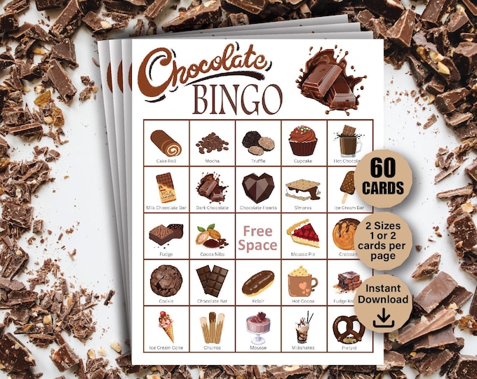 Chocolate Bingo Cards: Printable Bingo Cards, Color Pictures, 50 Cards ...