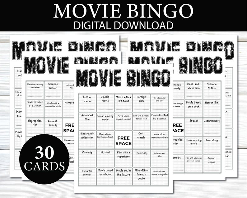 Movie Bingo Game, 30 Movie Bingo Cards, Movie Tracker Bingo, Movie ...