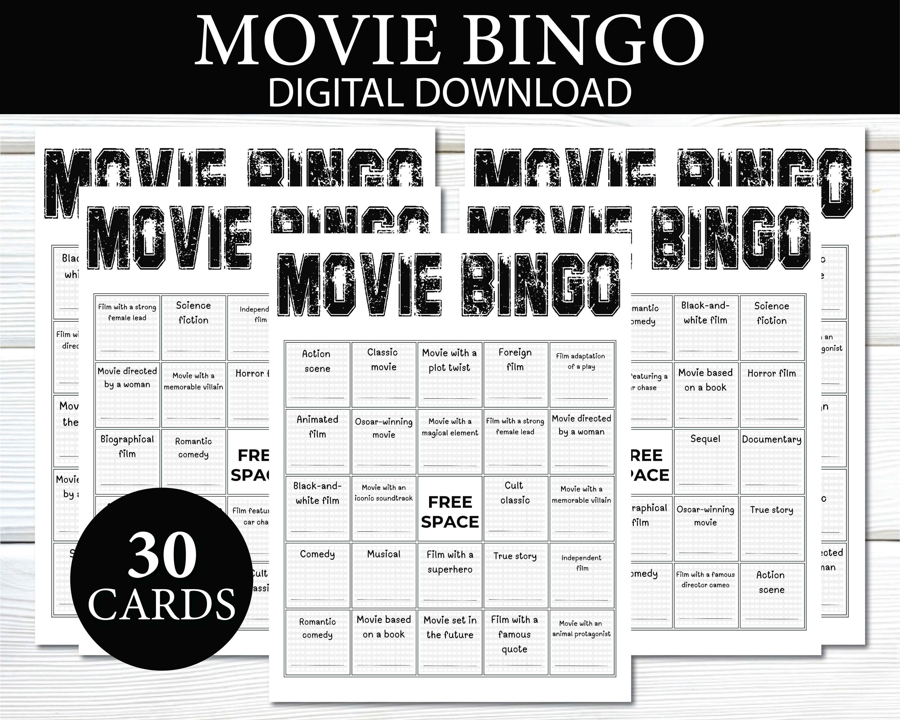 Movie Bingo Game, 30 Movie Bingo Cards, Movie Tracker Bingo, Movie ...
