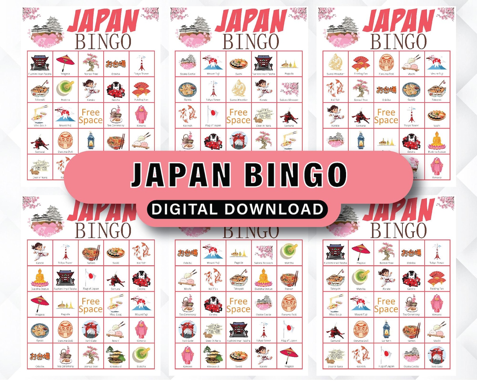 60 Japan Bingo Cards, Japan Travel Bingo, Asia Trip Vacation, Japanese ...