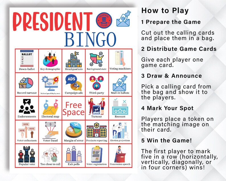 60 2024 Election Bingo Cards, Election Night Bingo, US Election Party ...