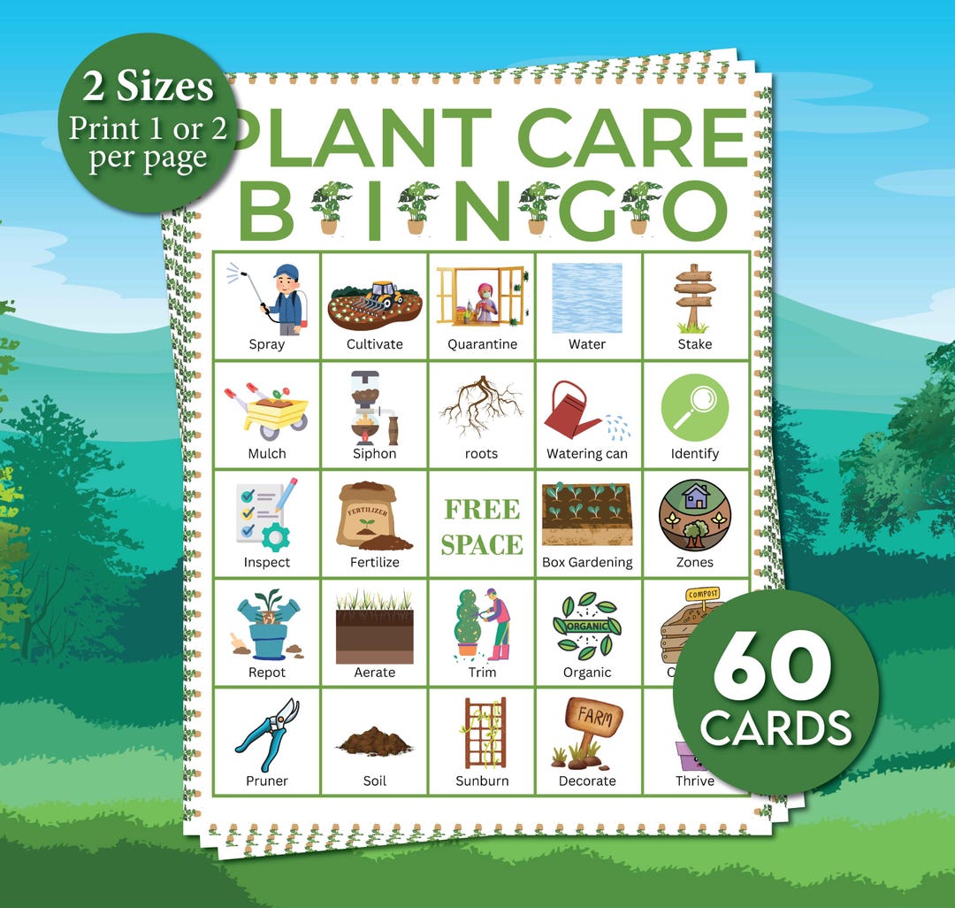 60 Plant Care Bingo Cards, Plant Care Game for Kids, Gardening Bingo ...