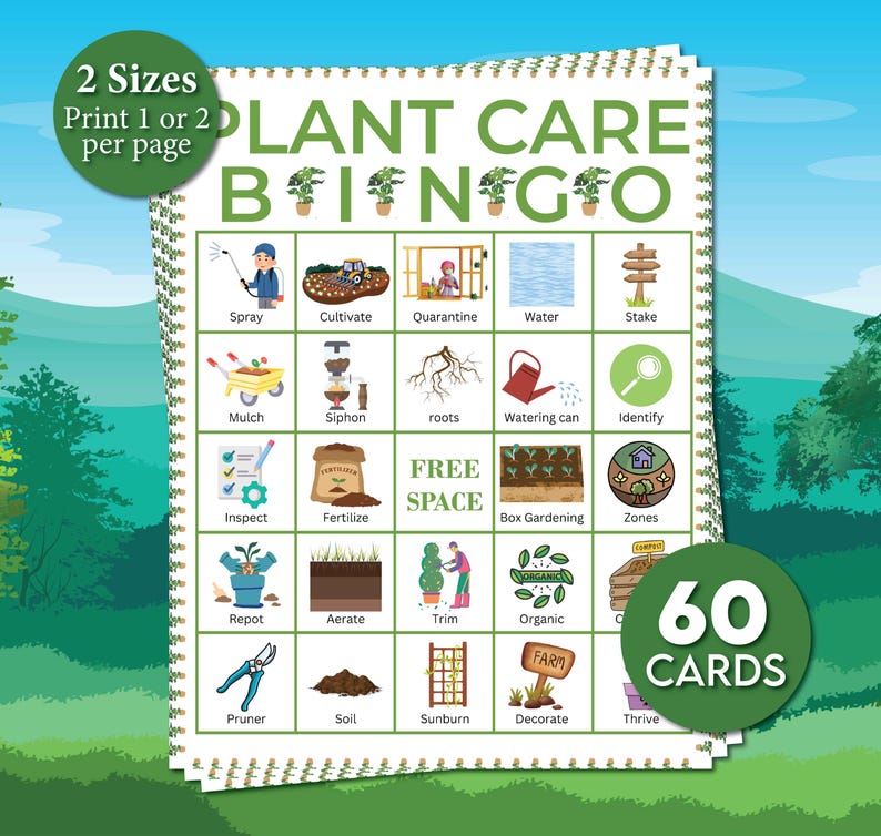 60 Plant Care Bingo Cards, Plant Care Game for Kids, Gardening Bingo ...