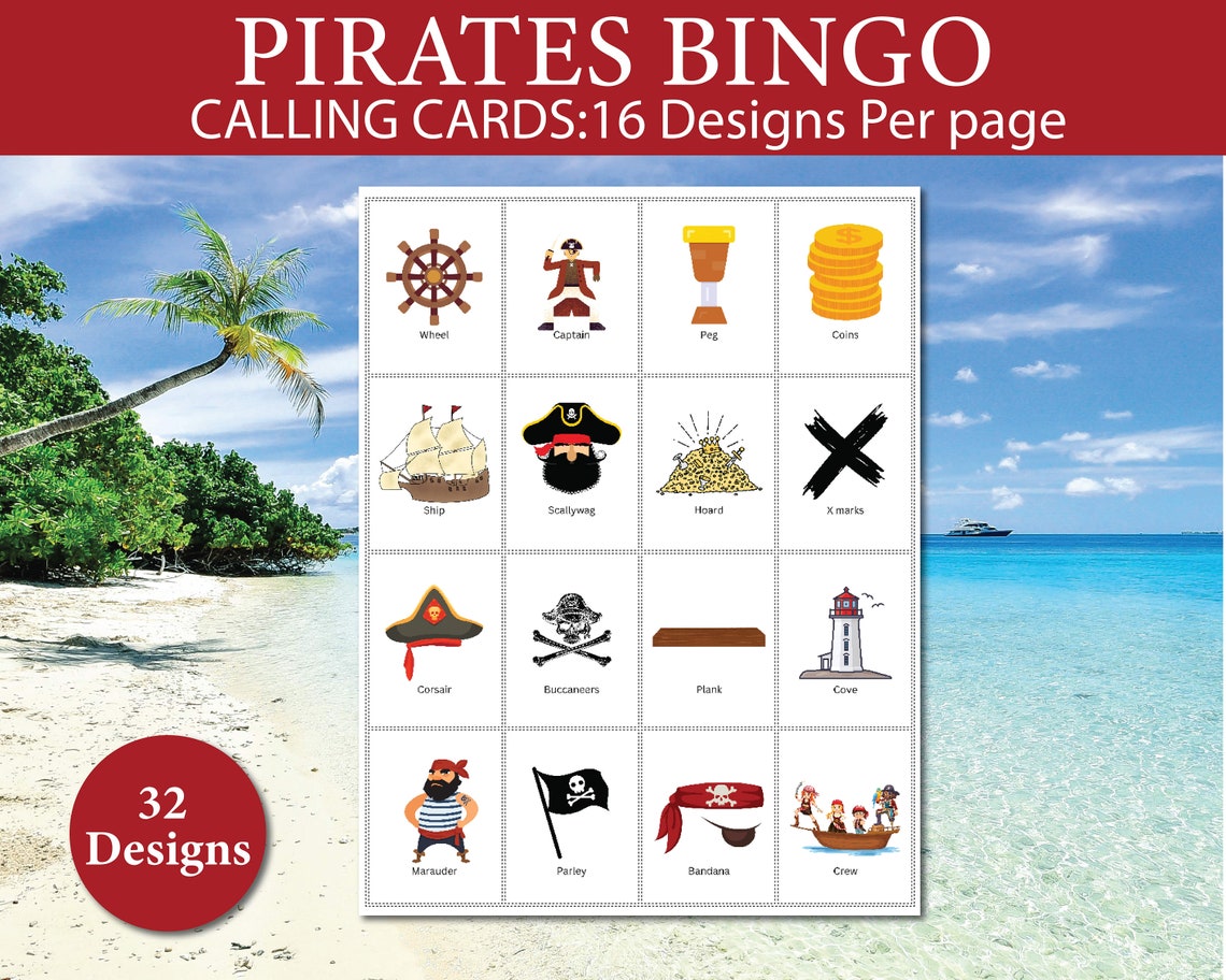 Pirate Bingo, 40 Printable Pirate Bingo Cards, Pirate Birthday Party ...