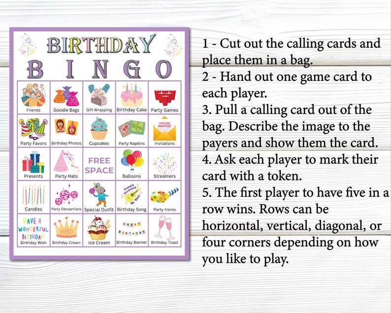 Birthday Bingo Cards Printable Game, 50 Happy Birthday Bingo Board Game ...
