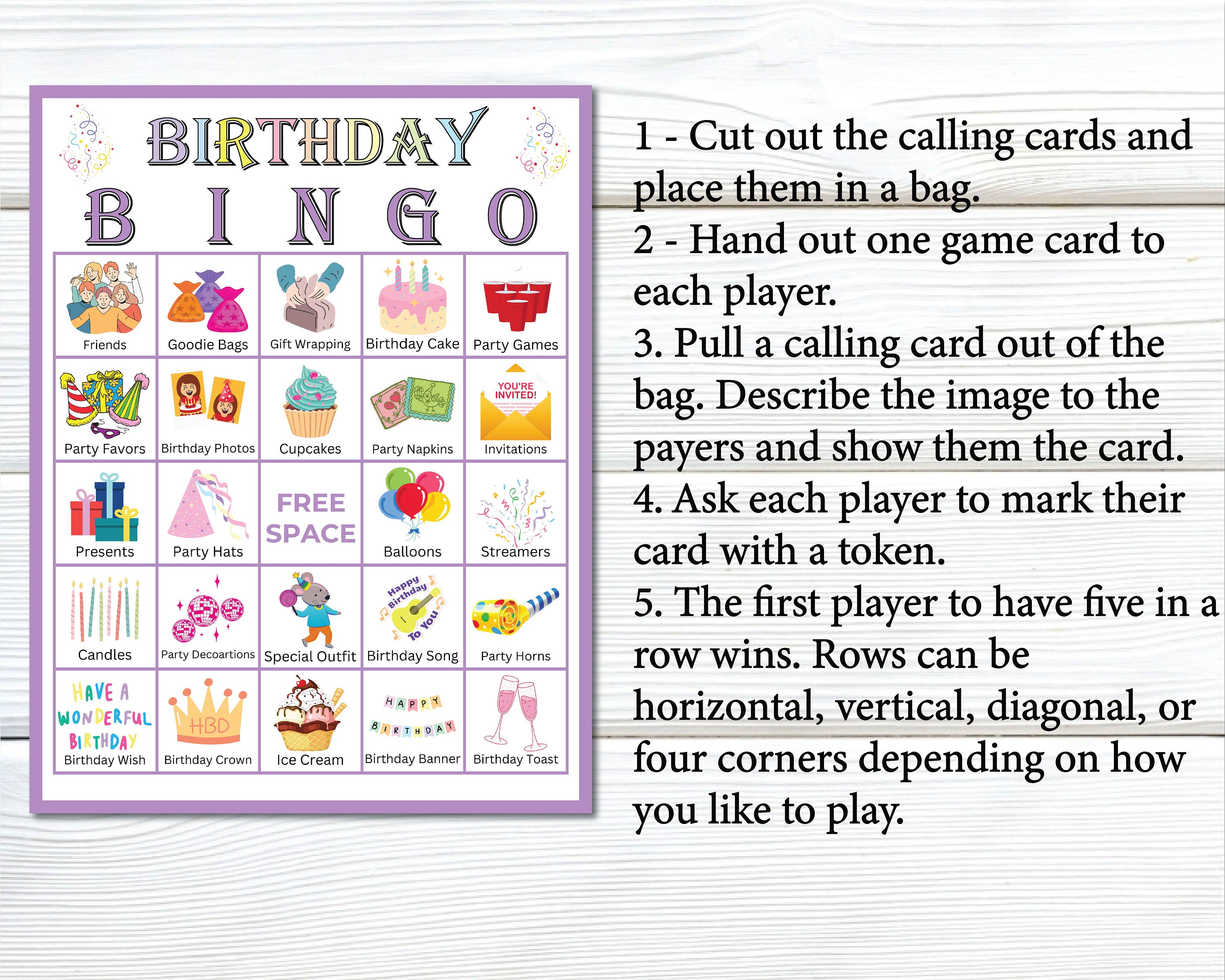 Birthday Bingo Cards Printable Game, 50 Happy Birthday Bingo Board Game ...