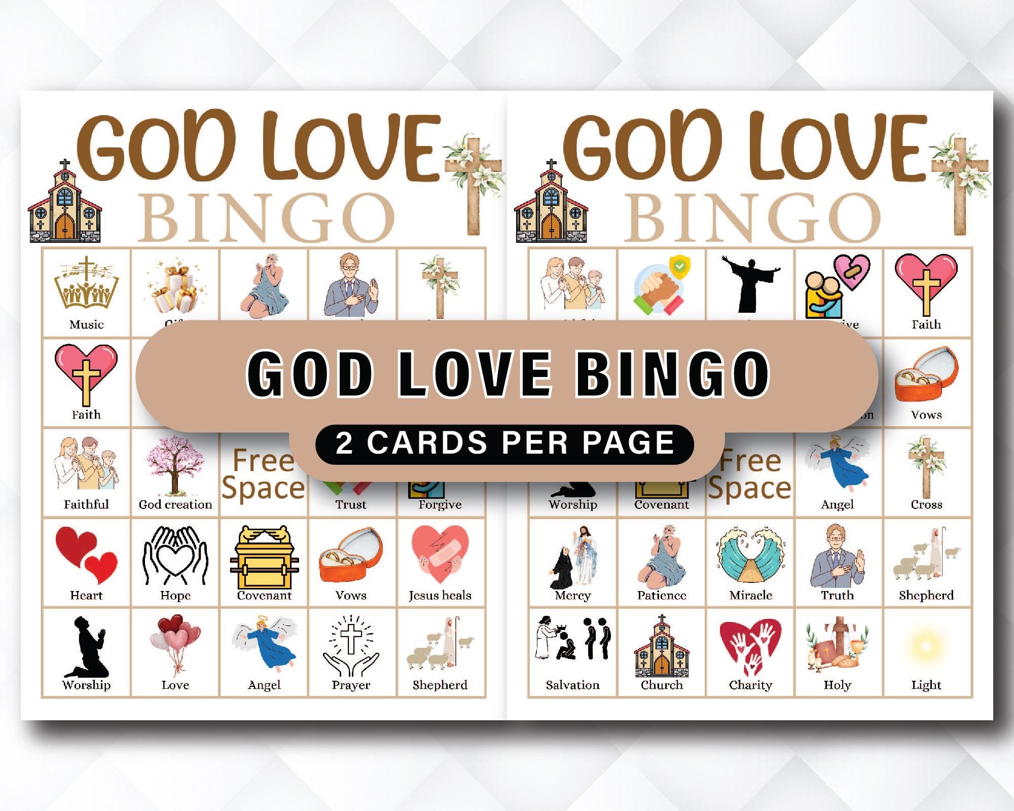 60 Gods Love Bingo Cards, Bible Bingo Card, Church Bingo Game, Bible ...