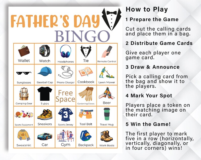 60 Happy Father's Day Bingo Cards, Father's Day Activity, Father's Day ...