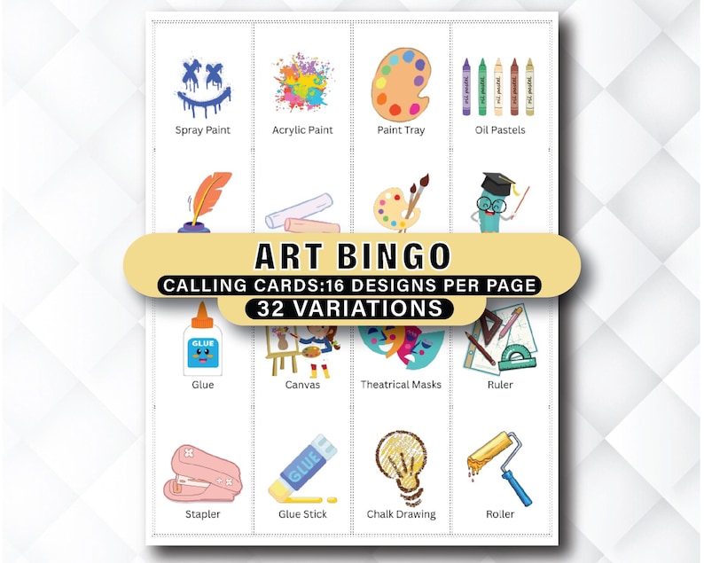 Art Bingo Game, 60 Unique Art Bingo Cards, Art Party Game for Kids, Art ...