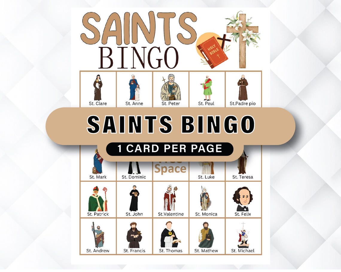 60 Catholic Saints Bingo Cards, All Saints' Day Party Game, Christian ...