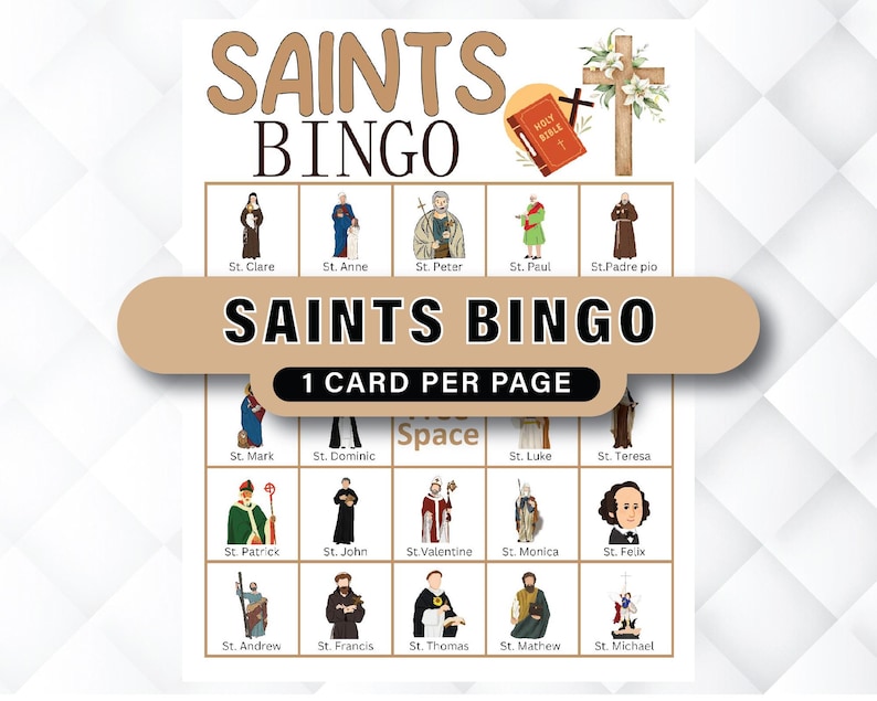 60 Catholic Saints Bingo Cards, All Saints' Day Party Game, Christian ...