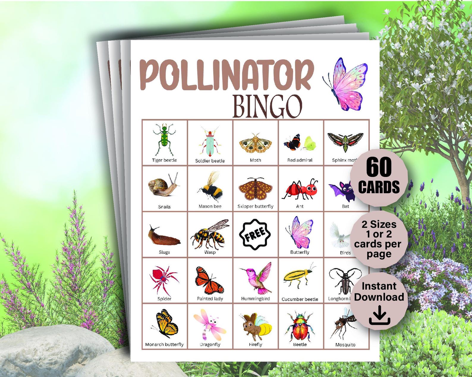 Pollinator Bingo 60 Cards, Nature Bingo Cards, STEM Game for Kids ...