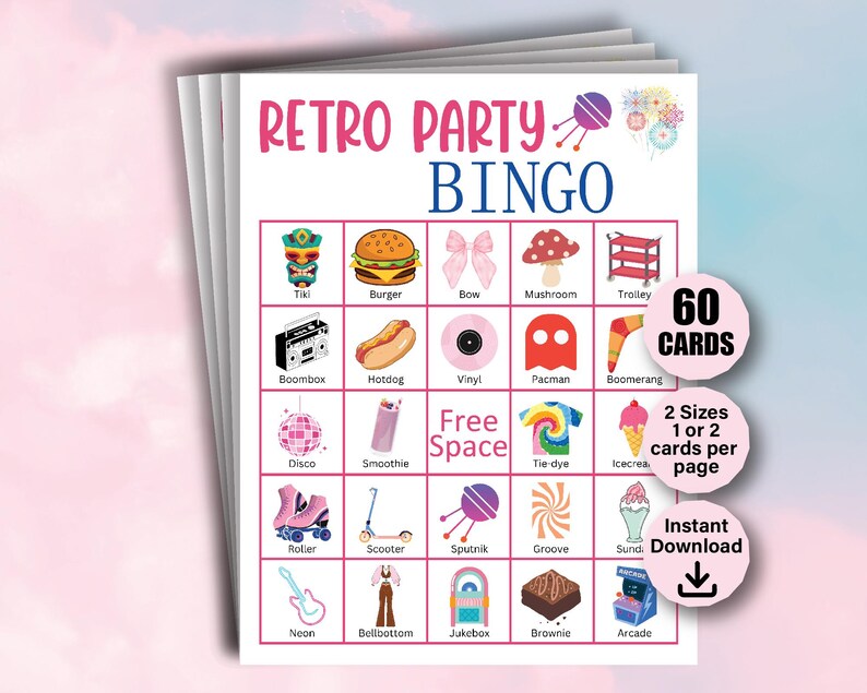 60 Retro Themed Bingo Game Cards, Ireland Paddy's Game Ideas, St ...